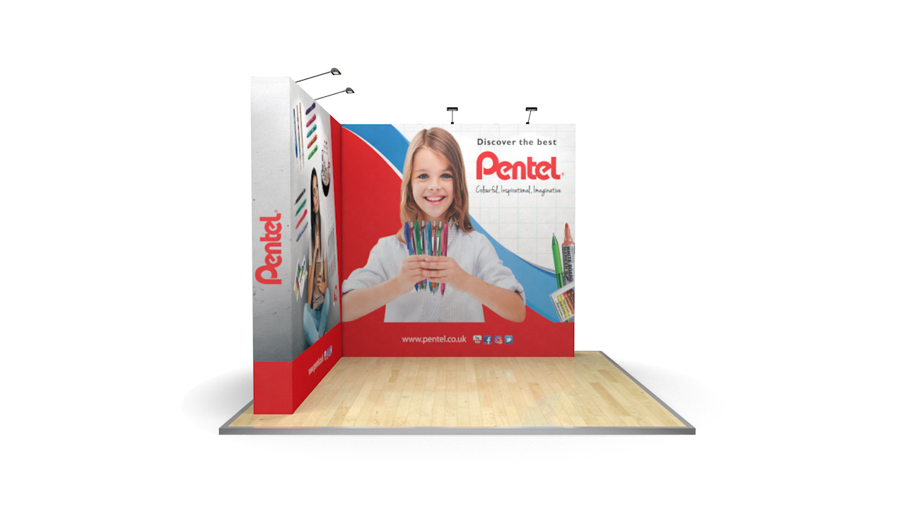 3m x 3m L-Shaped Fabric Pop Up Stand | 3x3 Linked Fabric Pop Up Stand