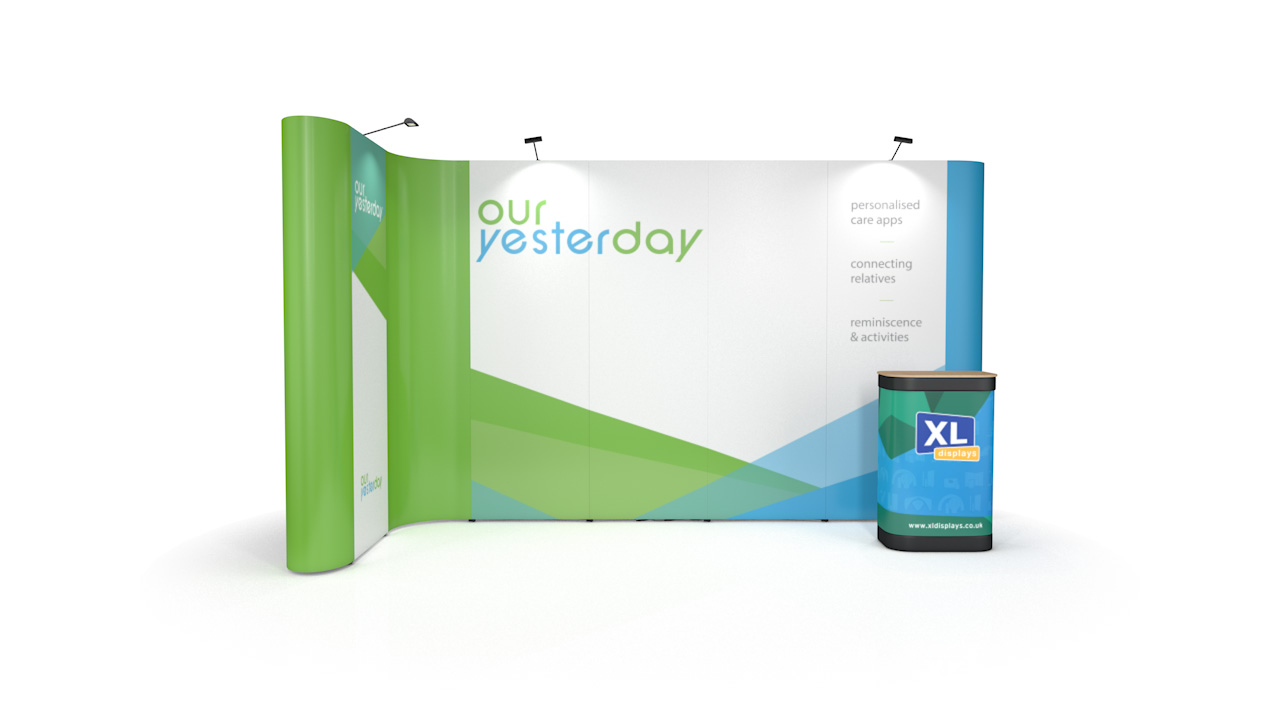 5m x 2m l shaped pop up exhibition backwall