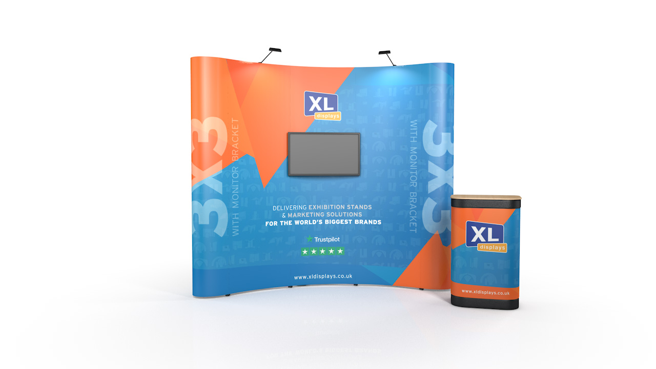 3x3 Pop Up Exhibition Stand With TV Mount | Pop Up Stands With Monitor ...