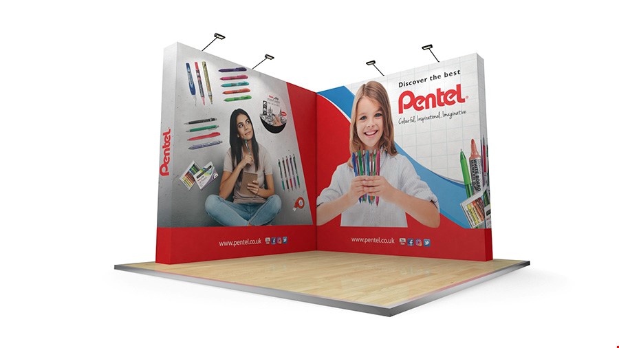 3m x 3m L-Shaped Fabric Pop Up Stand | 3x3 Linked Fabric Pop Up Stand