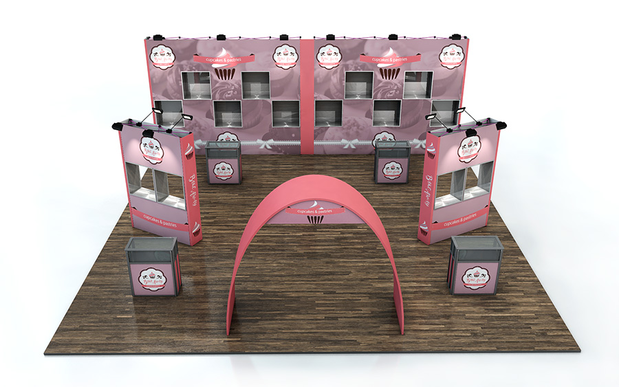 Linked Pop Up System 8m x 8m | Tension Fabric Arch | Pop Up Displays