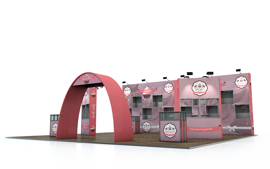 Linked Pop Up System 8m x 8m | Tension Fabric Arch | Pop Up Displays
